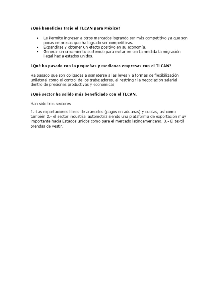 Qué Beneficios Trajo El TLCAN para México | PDF