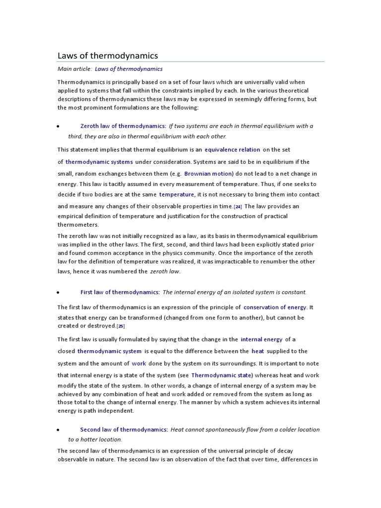 Laws of Thermodynamics | PDF | Second Law Of Thermodynamics ...