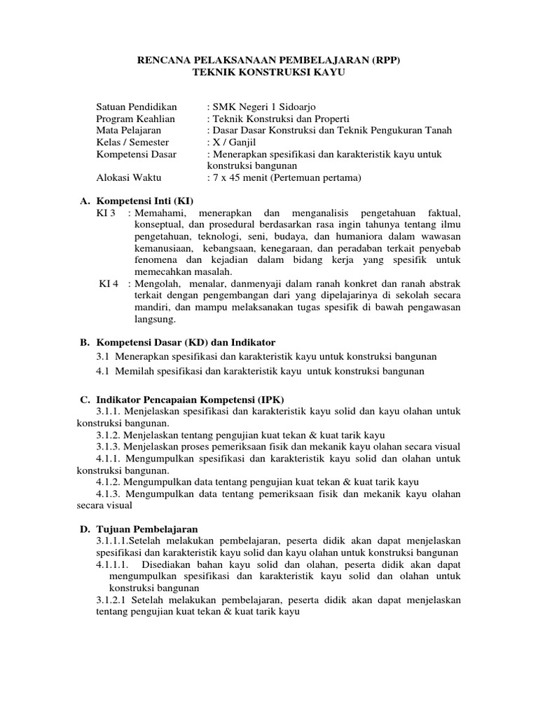 RPP Dasar Dasar Konstruksi Kd1 | PDF
