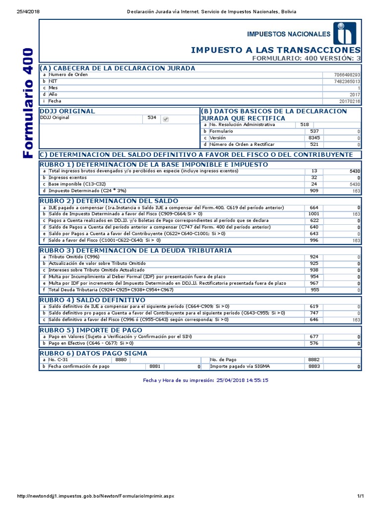 Declaración Jurada Vía Internet. Servicio de Impuestos Nacionales ...