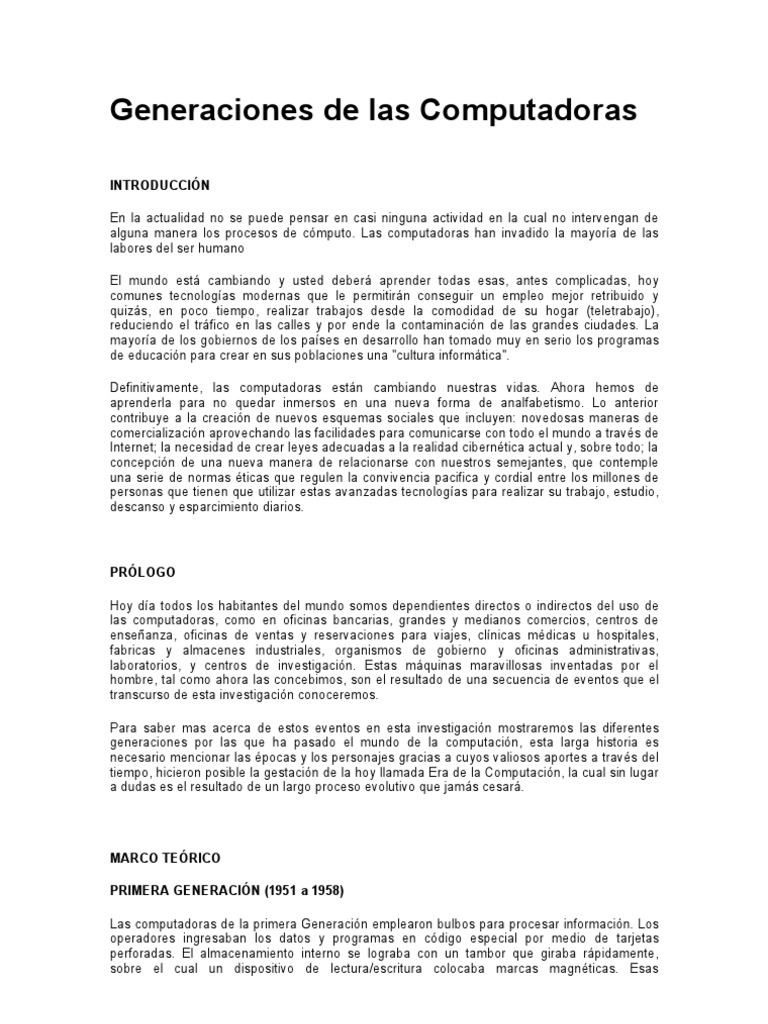 Generaciones Computadoras | PDF | Microprocesador | Circuito integrado