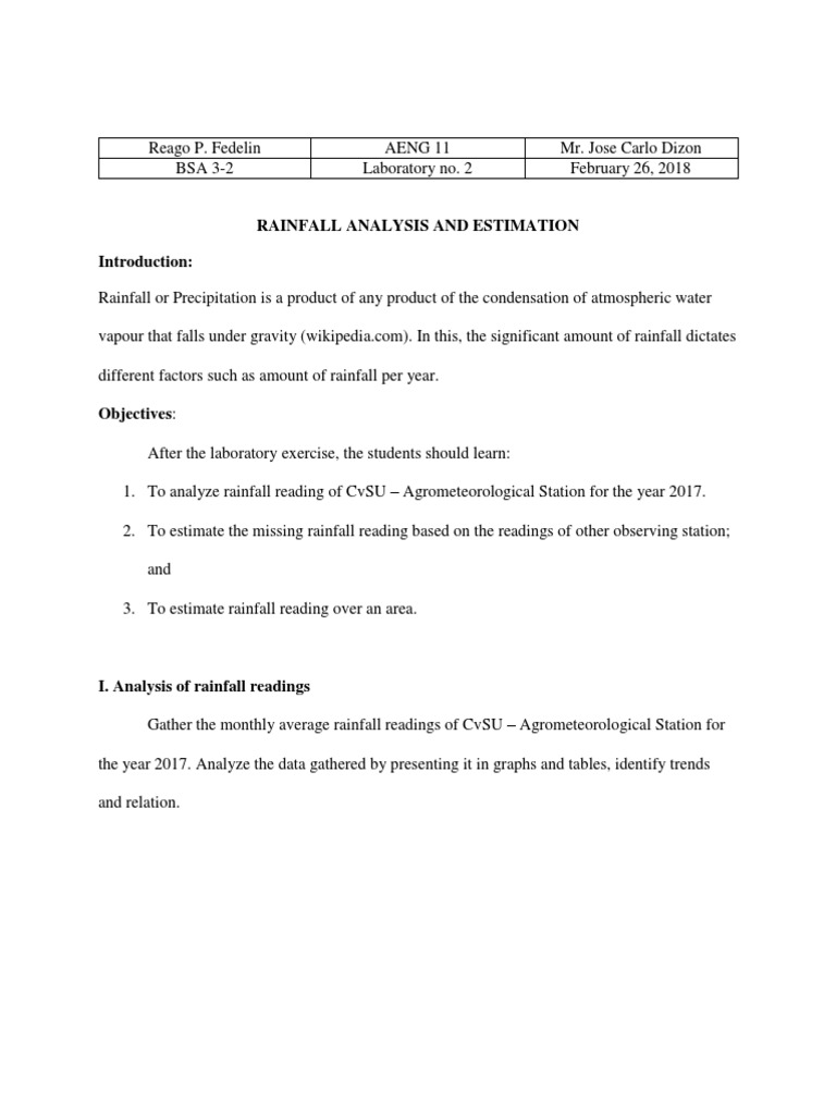 Analysis of Rainfall Readings and Estimation of Missing Data from the CvSU-Agrometeorological ...