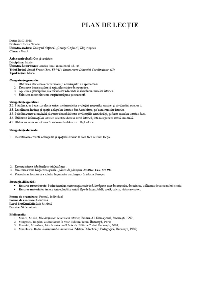 Plan de Lectie | PDF