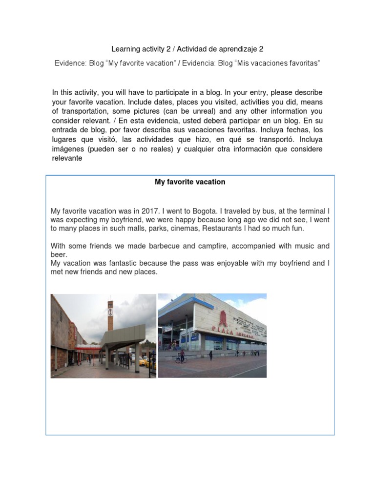 My Favorite Vacation | PDF