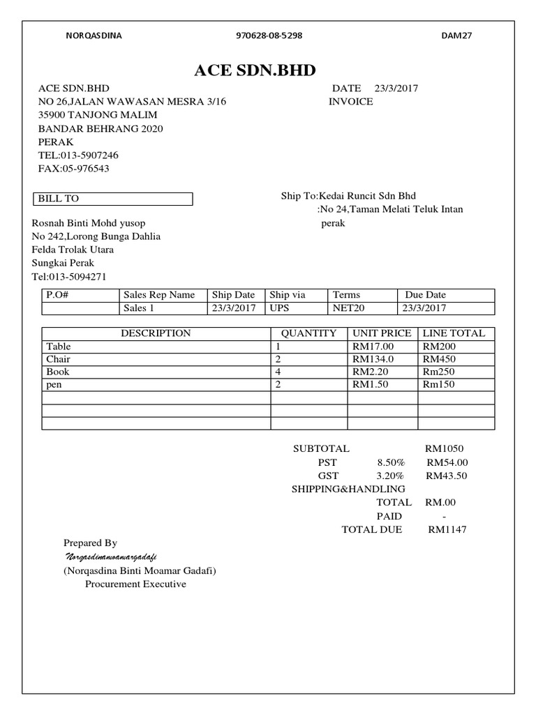Ace - SDN.BHD (Invoive N Quotation) | PDF | Invoice | Services (Economics)