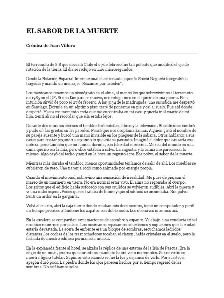 Crónica El Sabor de La Muerte Juan Villoro | PDF | Chile | Tsunami