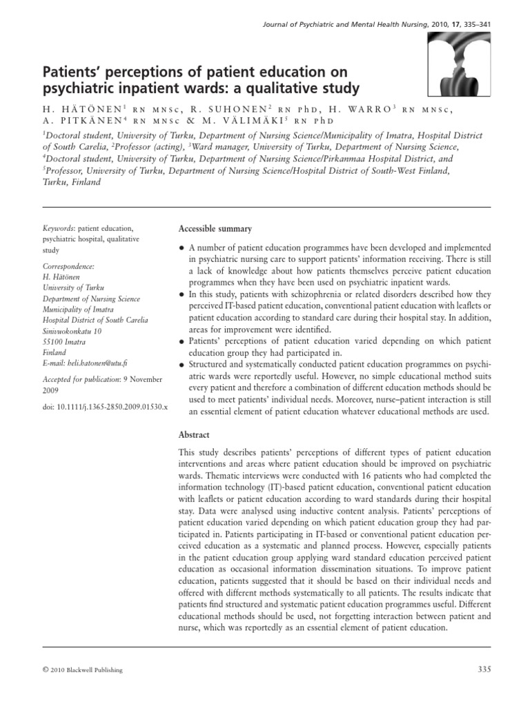 Patients' Perceptions of Patient Education On Psychiatric Inpatient ...