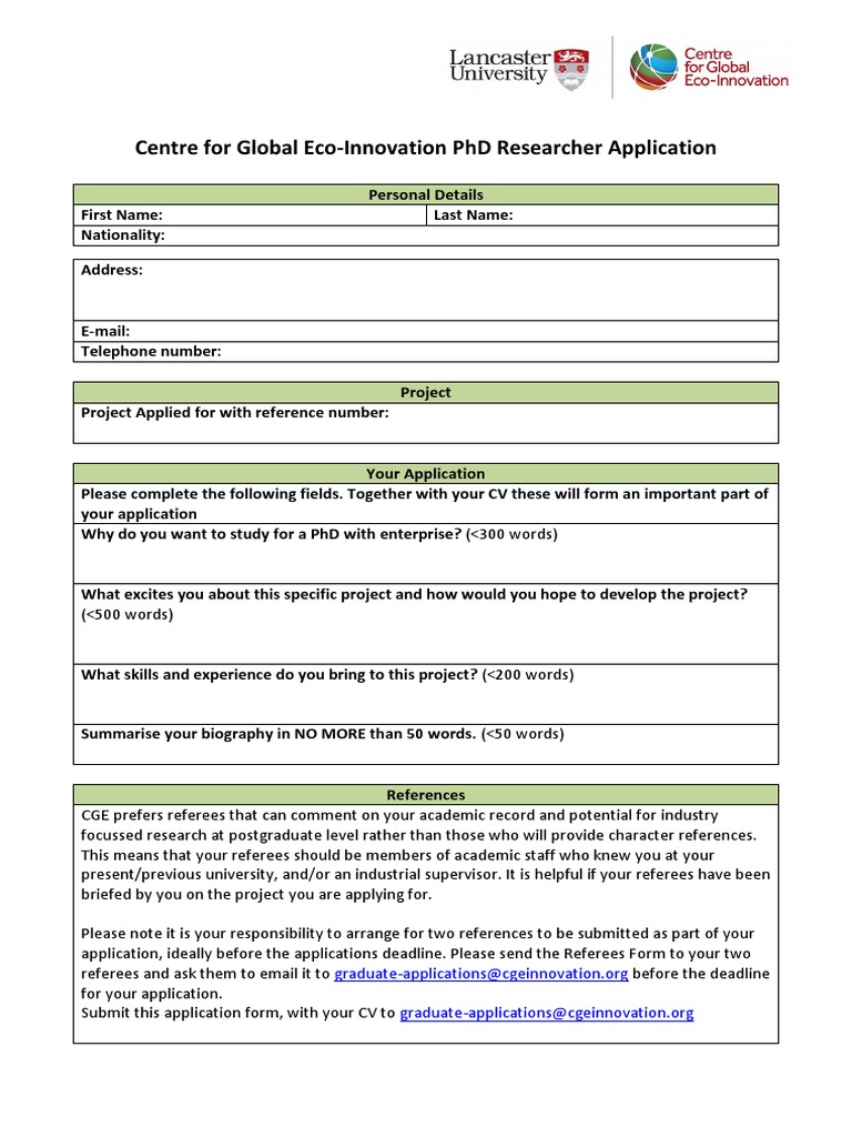 PHD Application-Form | PDF | Business