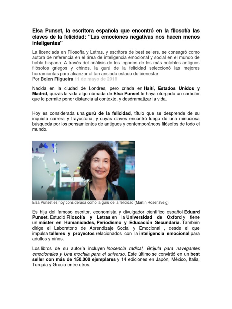 Elsa Punset Las Emociones Negativas Nos Hacen Menos Inteligentes