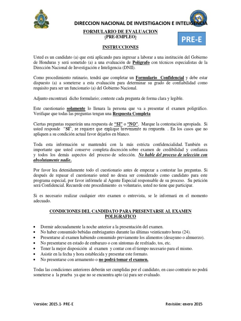 Formulario de Evaluacion Pre Empleo | PDF | Suicidio | Prueba (evaluación)