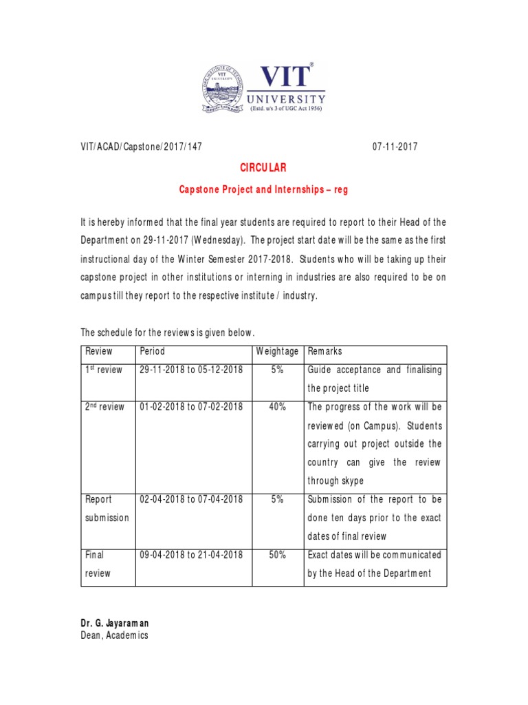 147 - Circular On Capstone Project and Internships | PDF