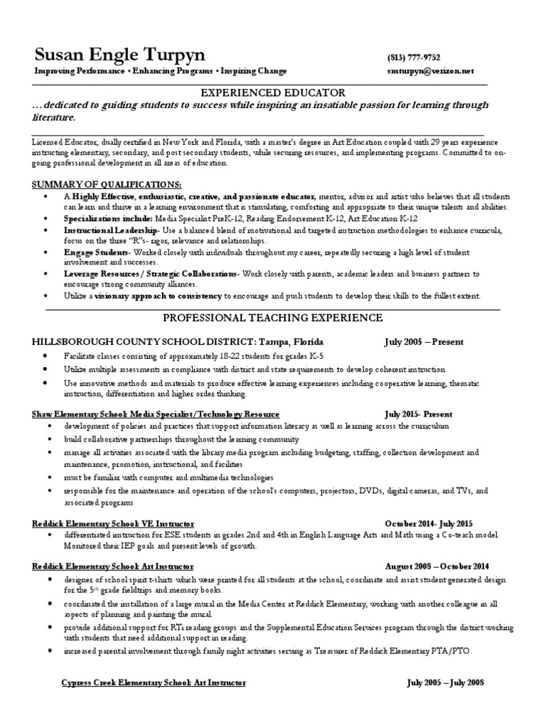 Susan e Turpyn Resume 2-2018 | PDF | Lesson Plan | Schools
