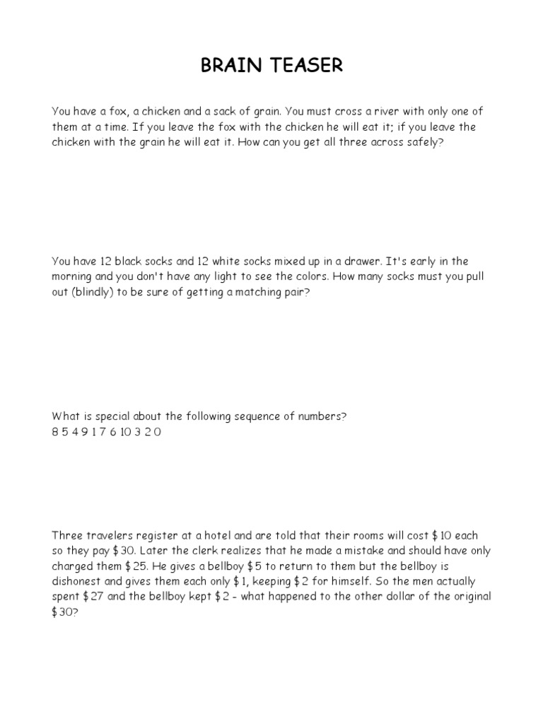 Family-Friendly Brain Teasers | PDF