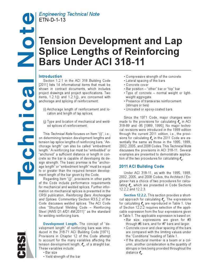 238782715 Tension Development and Lap Splice Lengths of Reinforcing ...