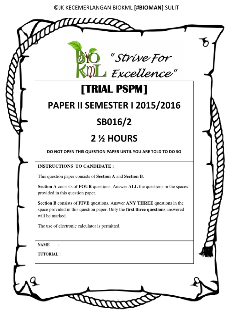 Trial PSPM Paper 2 PST Questions | PDF | Mutation | Genetics