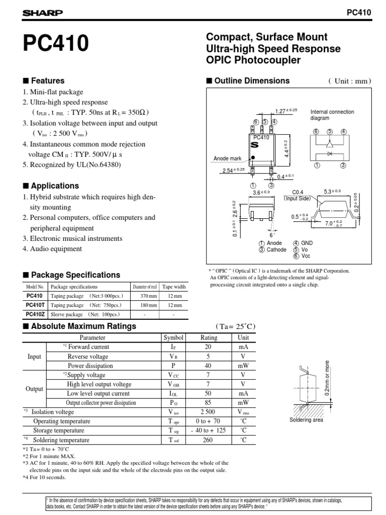 PC410 Datasheet | PDF | Capacitor | Electrical Engineering