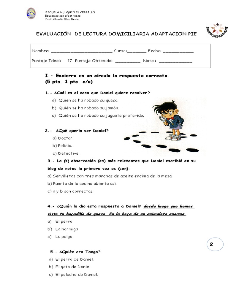 Evaluación de Lectura: Daniel Detective | PDF | Ocio