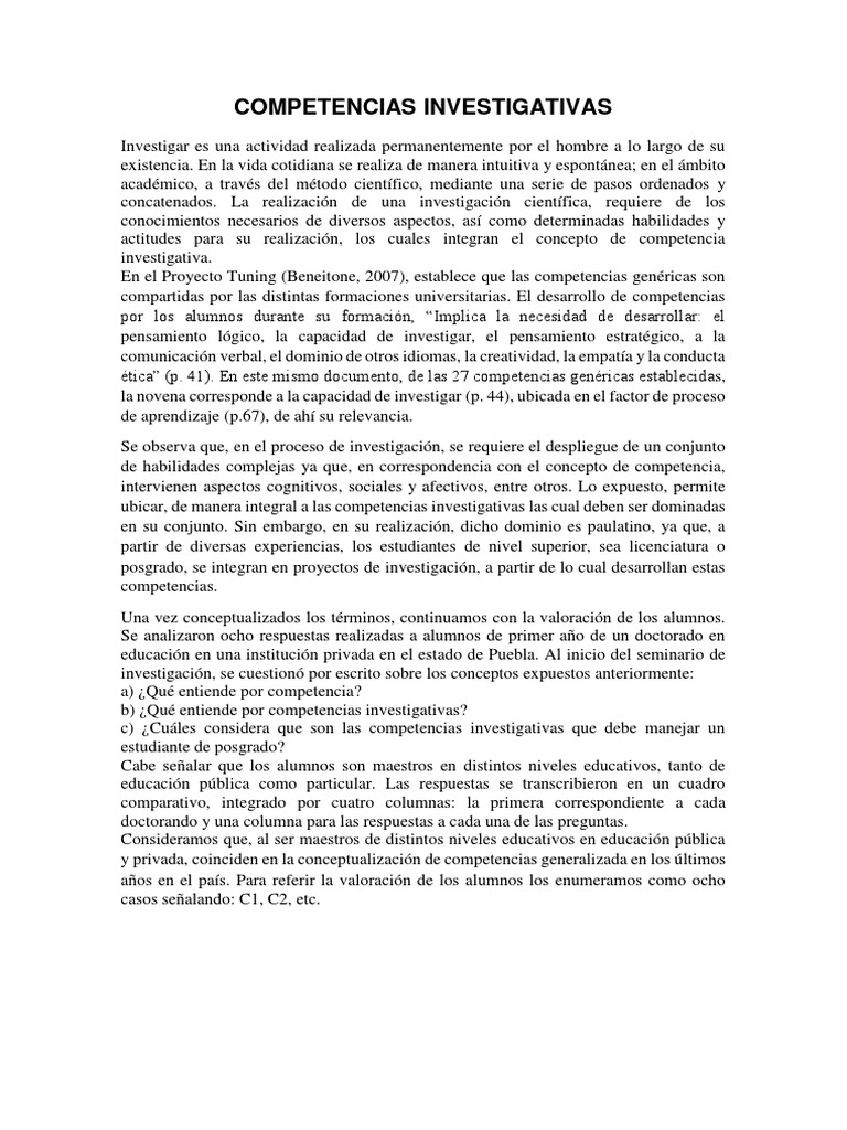 Competencias Investigativas | PDF | Método científico | Aparición