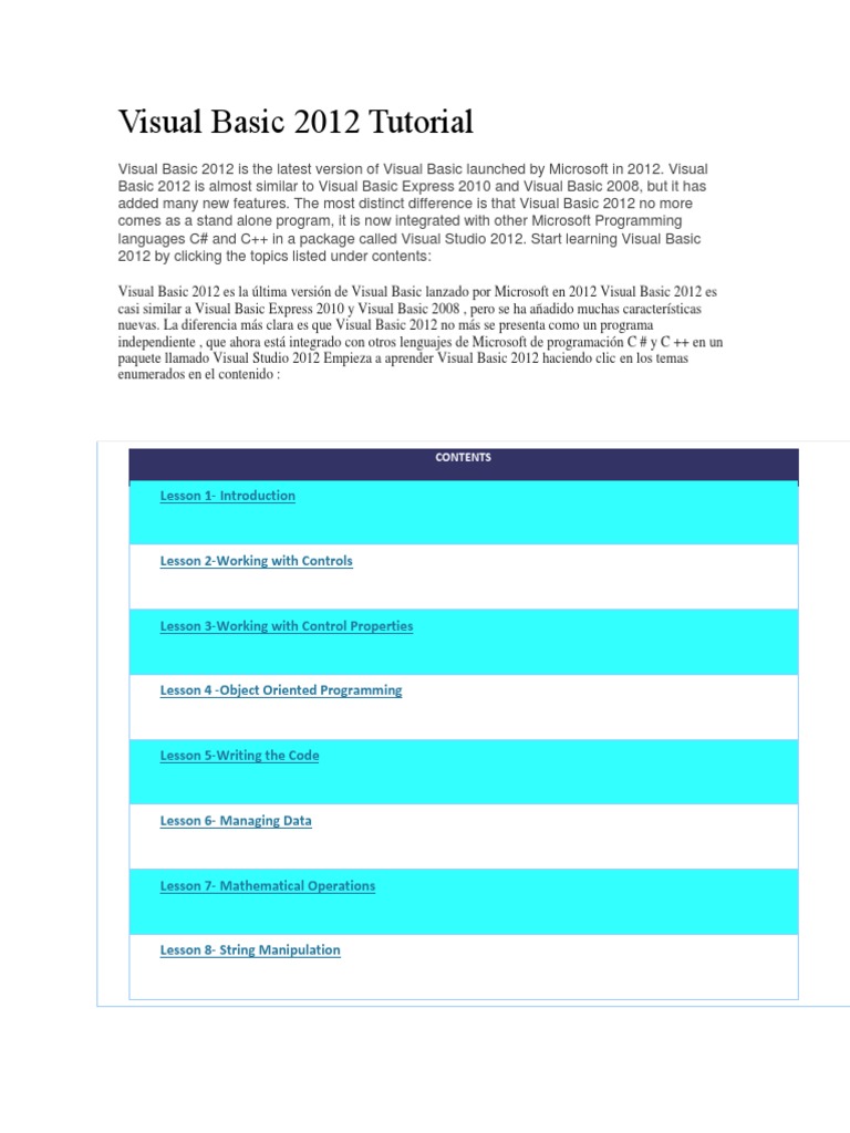 Visual Basic 2012 for Beginners | PDF | Visual Basic .Net | Class ...