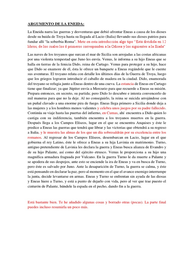 Argumento de La Eneida Revisado | PDF | Eneas | Eneida