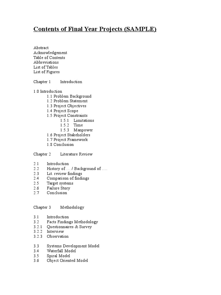 Guidelines To Contents of Final Year Projects | PDF