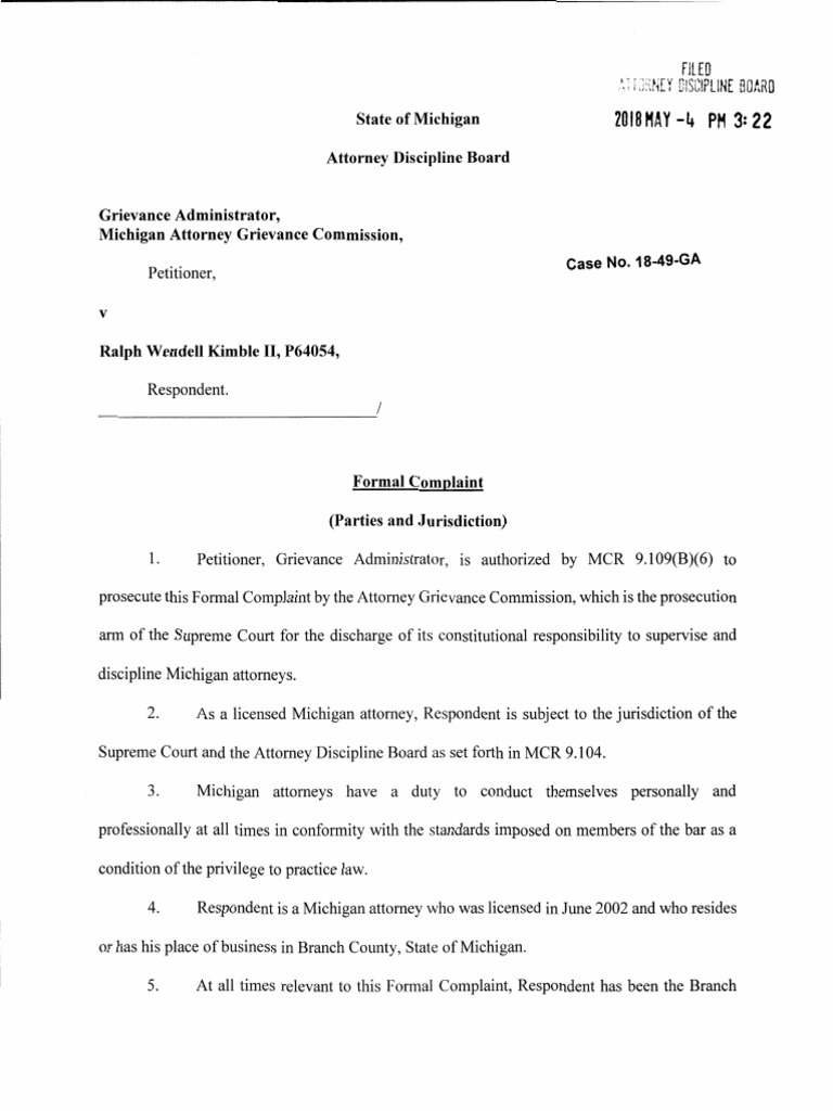 Formal Complaint Ralph Kimble - Discovery Demand | PDF | Judge | Prosecutor