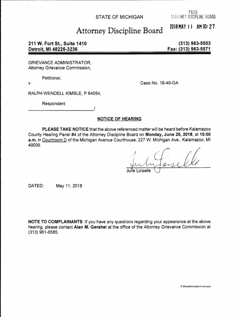 Notice of Hearing Ralph Kimble - Parties of Record | PDF | Courts ...