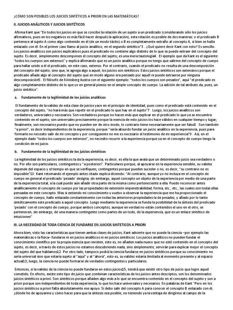 Juicios Sintéticos a Priori en Matemáticas | PDF | Immanuel Kant ...