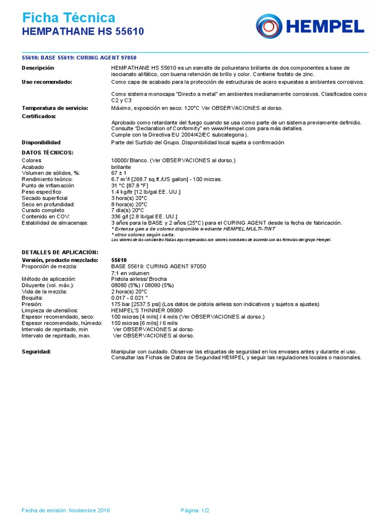 Ficha Técnica de Hempathane HS 55610 | PDF | Aluminio | Pintar