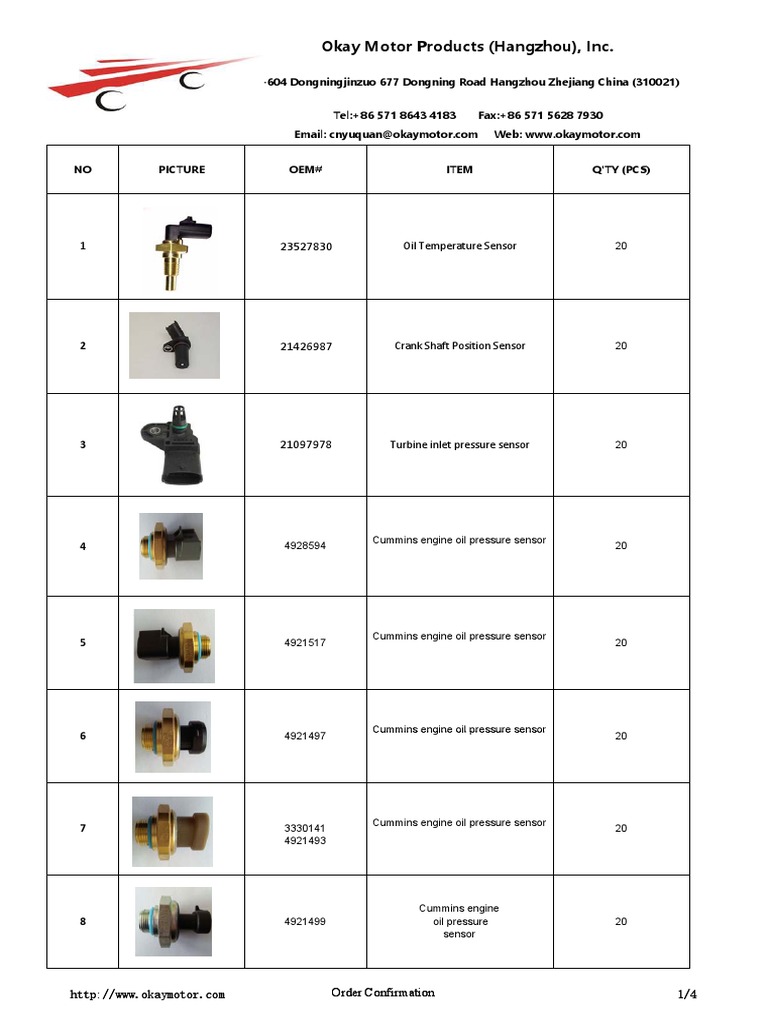 Catalogue of Oil Pressure Sensor From Okay Motor | PDF | Vehicle Parts ...