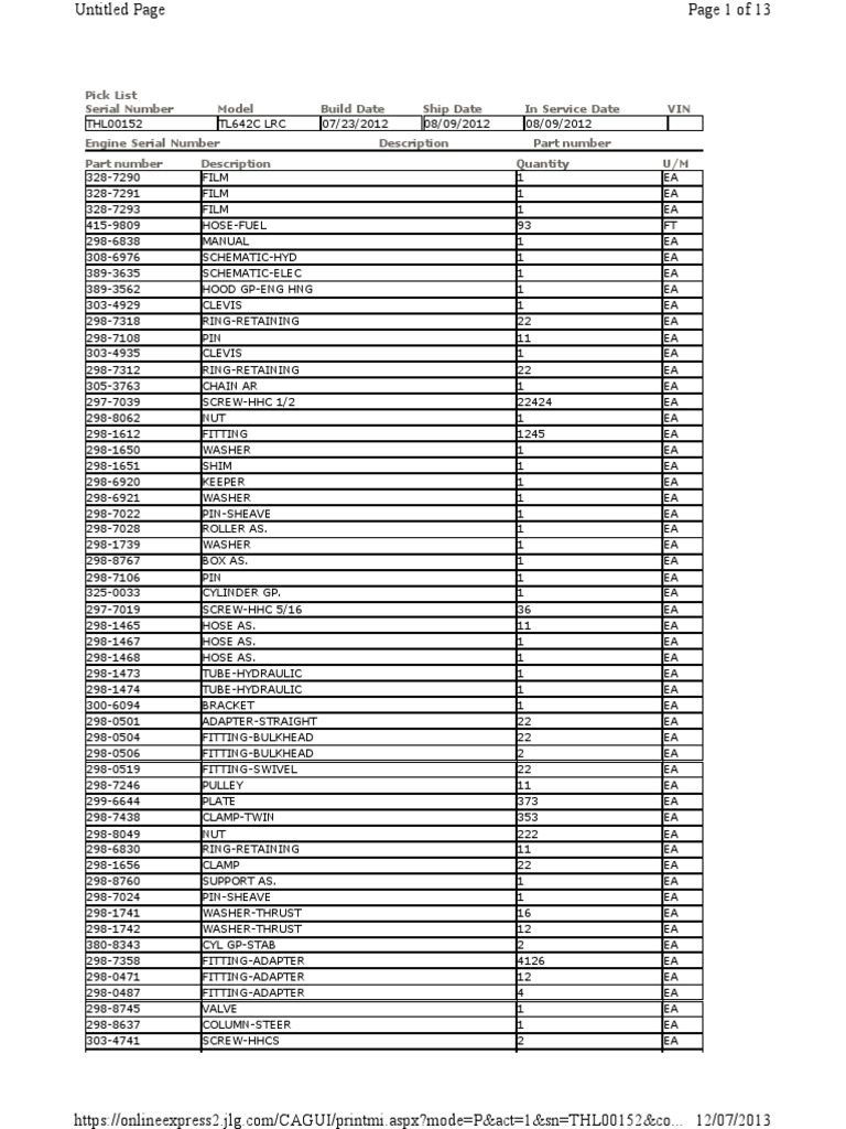 Lista de Partes de Un Telehandler Tl642 | PDF