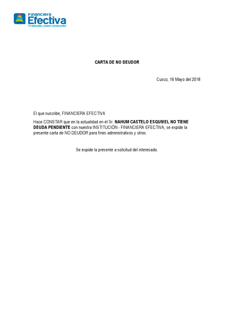 Carta de No Deudor | PDF