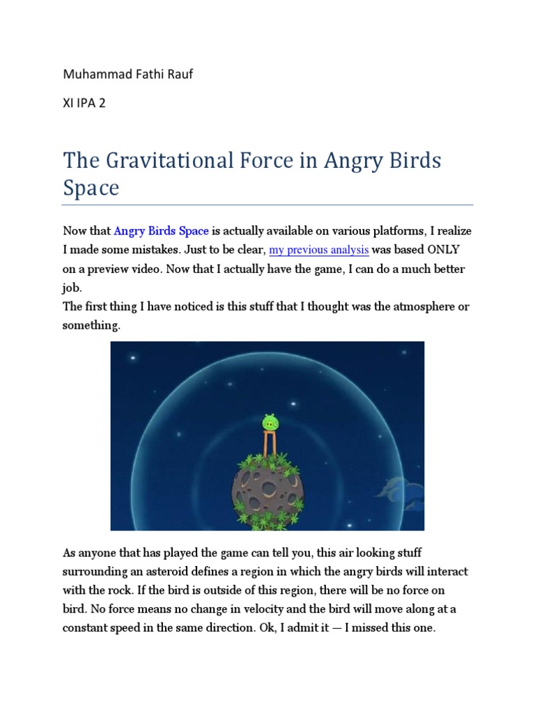 The Gravitational Force in Angry Birds Space: Muhammad Fathi Rauf ...
