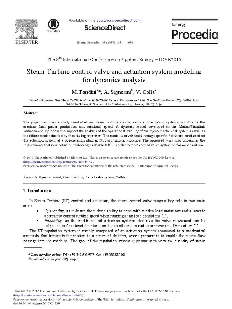 Steam Turbine Control Valve and Actuation System Modeling For Dynamics ...