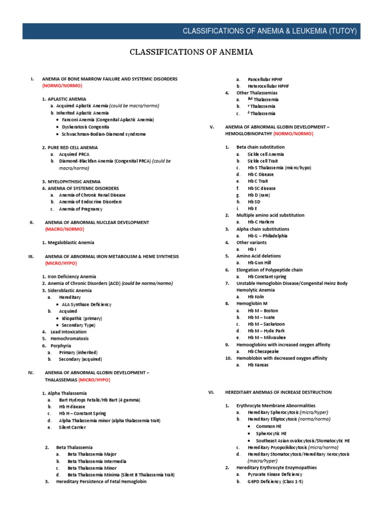 Classifications of Anemia Leukemia | PDF