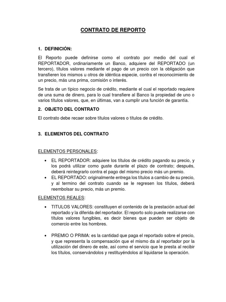 El Contrato de Reporto | PDF