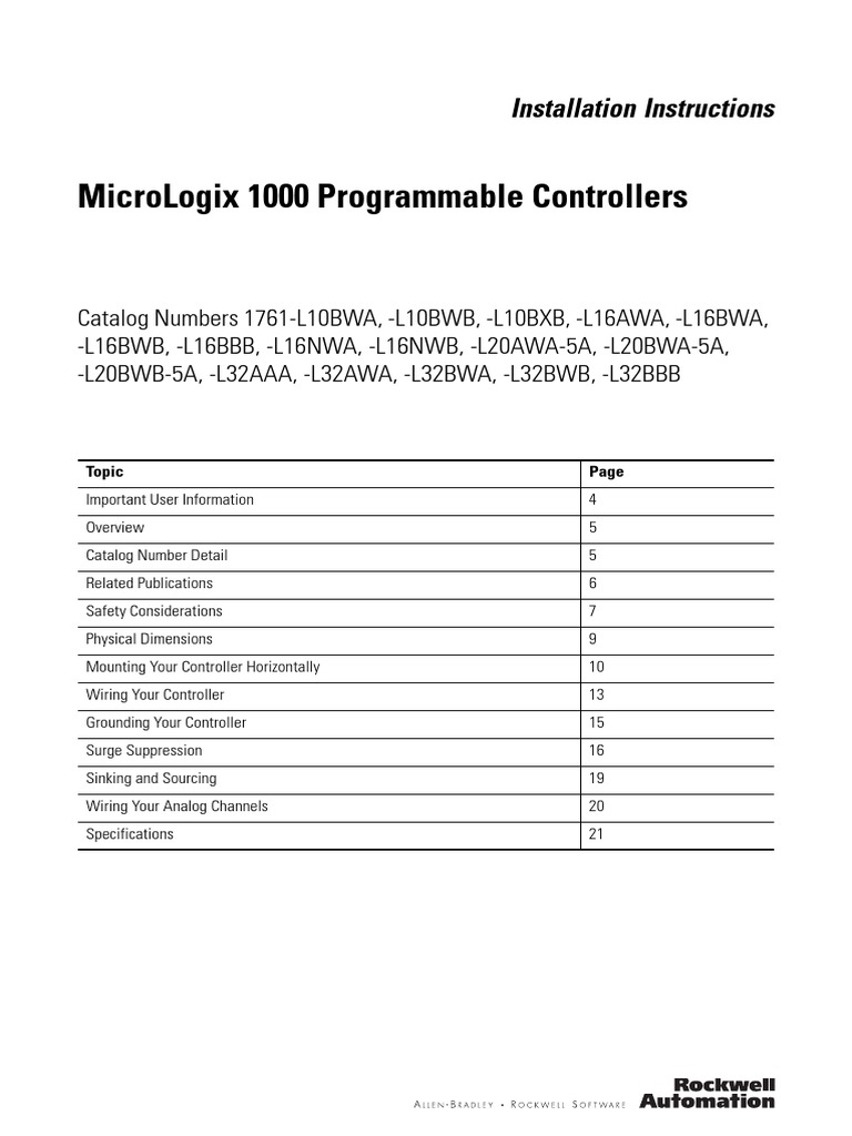 PLC Micrologix 1000 1761-L32bwa | PDF | Alternating Current | Relay