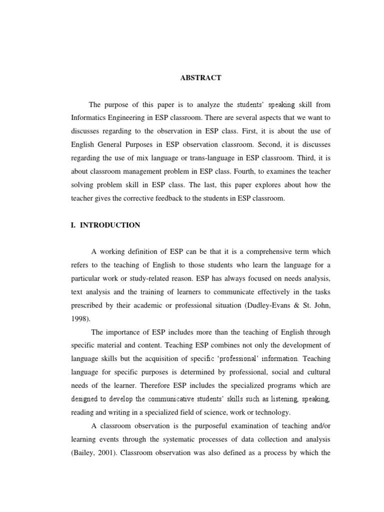 Esp Classroom Observation | PDF | Classroom Management | Teachers