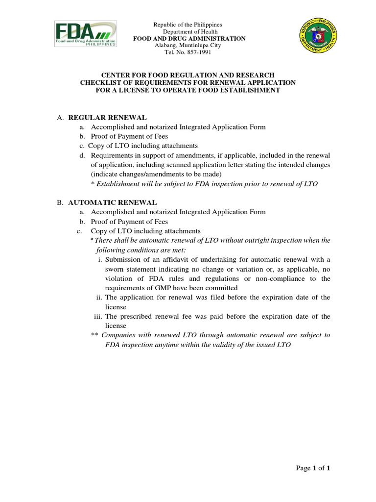 Requirements For Renewal Lto Application | PDF