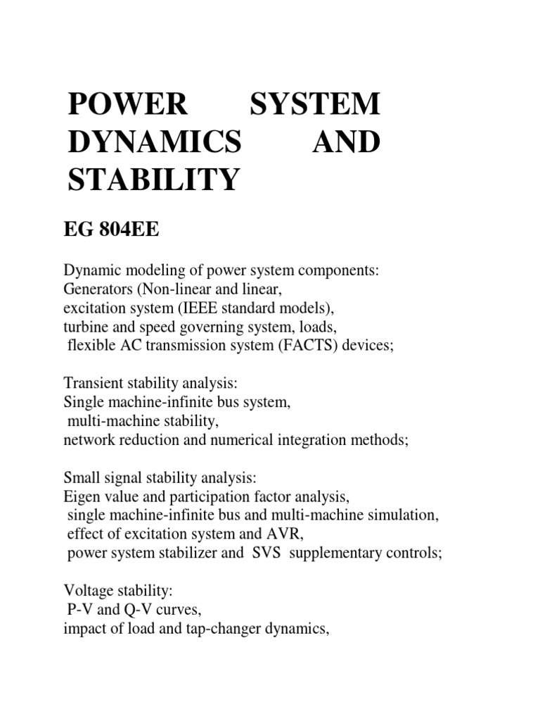 Power System Dynamics and Stability: EG 804EE | PDF