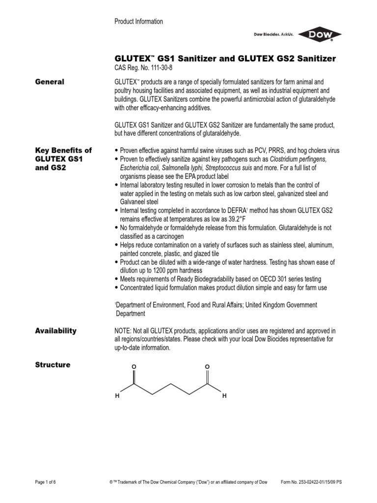 GLUTEX GS1 AND GLUTEX GS2 Sanitizer TDS PDF | PDF | Disinfectant ...