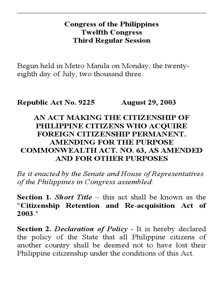 RA 9225 Dual Citizenship | Citizenship | Allegiance