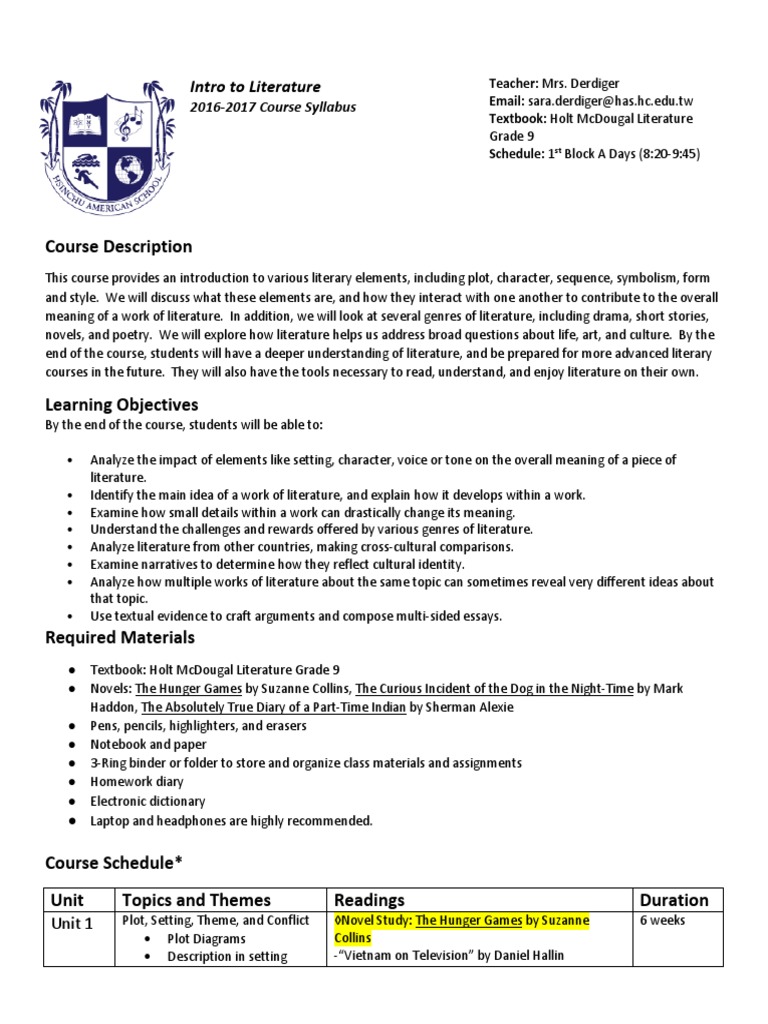 Intro To Lit Syllabus | PDF | Homework