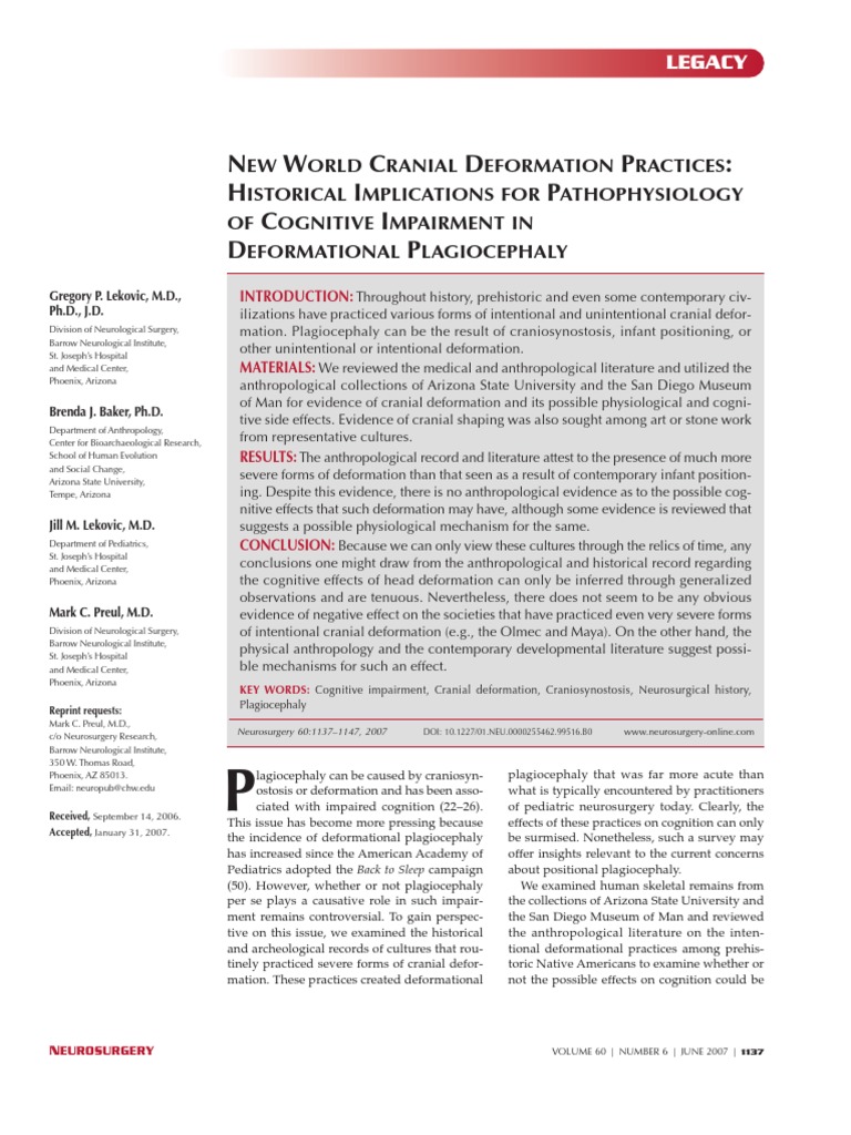 Cranial Deformation Lekovic Et Al 2007 Neurosurgery | PDF | Skull ...