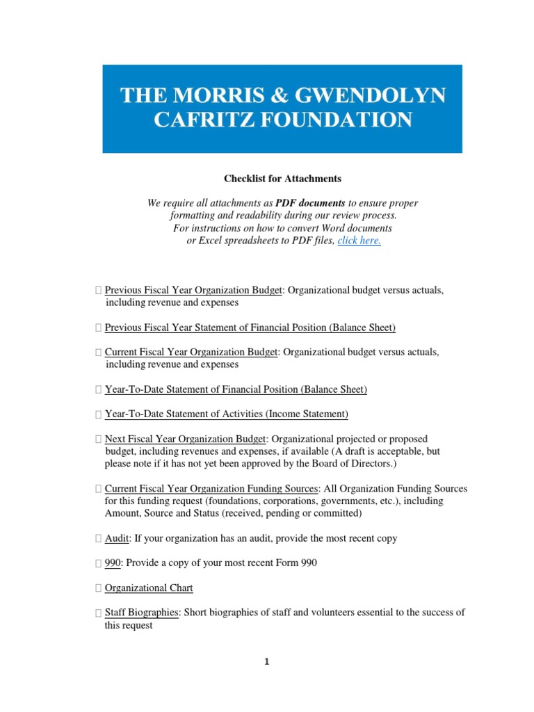 Morris Cafritz Checklist | PDF | Fiscal Year | Budget