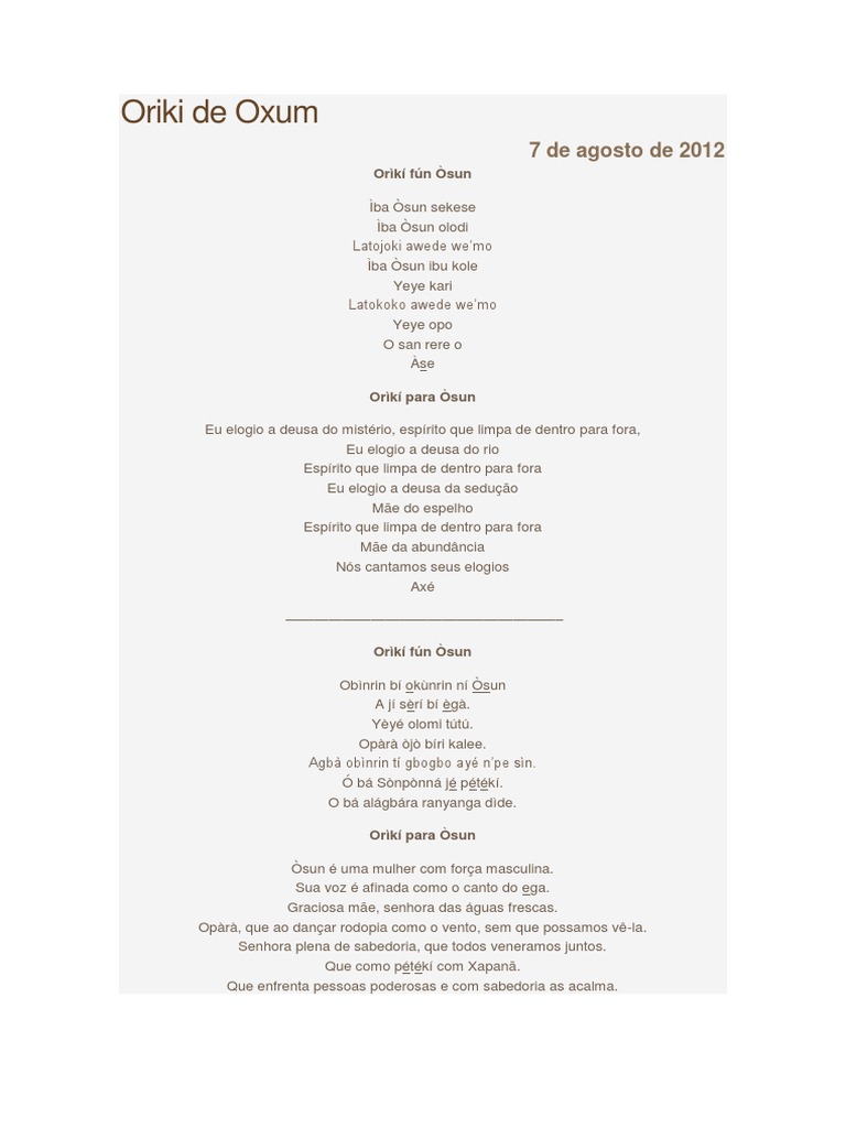 Oriki de Oxum | PDF