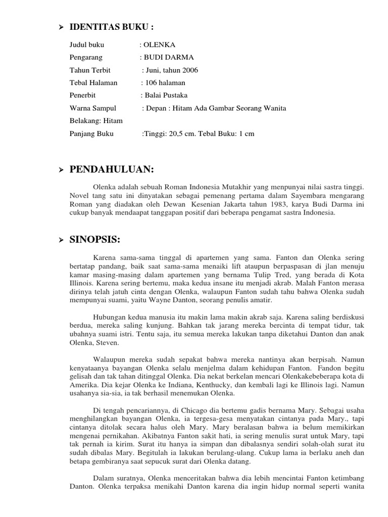 Identitas Buku "Olenka" Karya Budi Darma | PDF | Fiksi Misteri ...