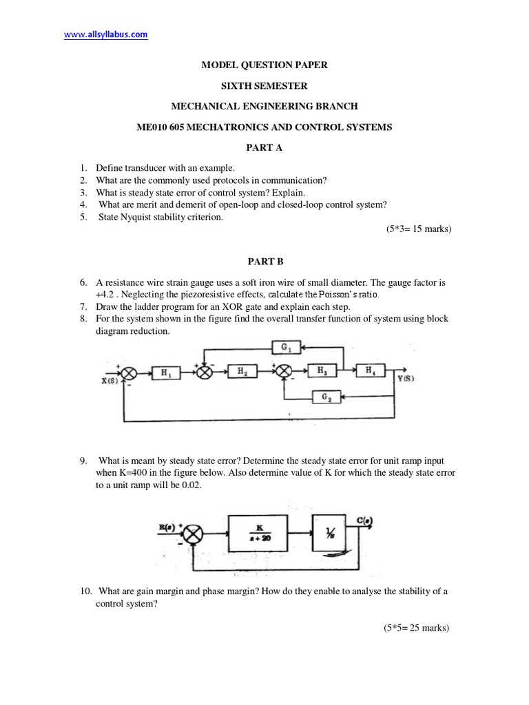 Me010 605 Mechatronics and Control Systems | PDF | Control Theory ...