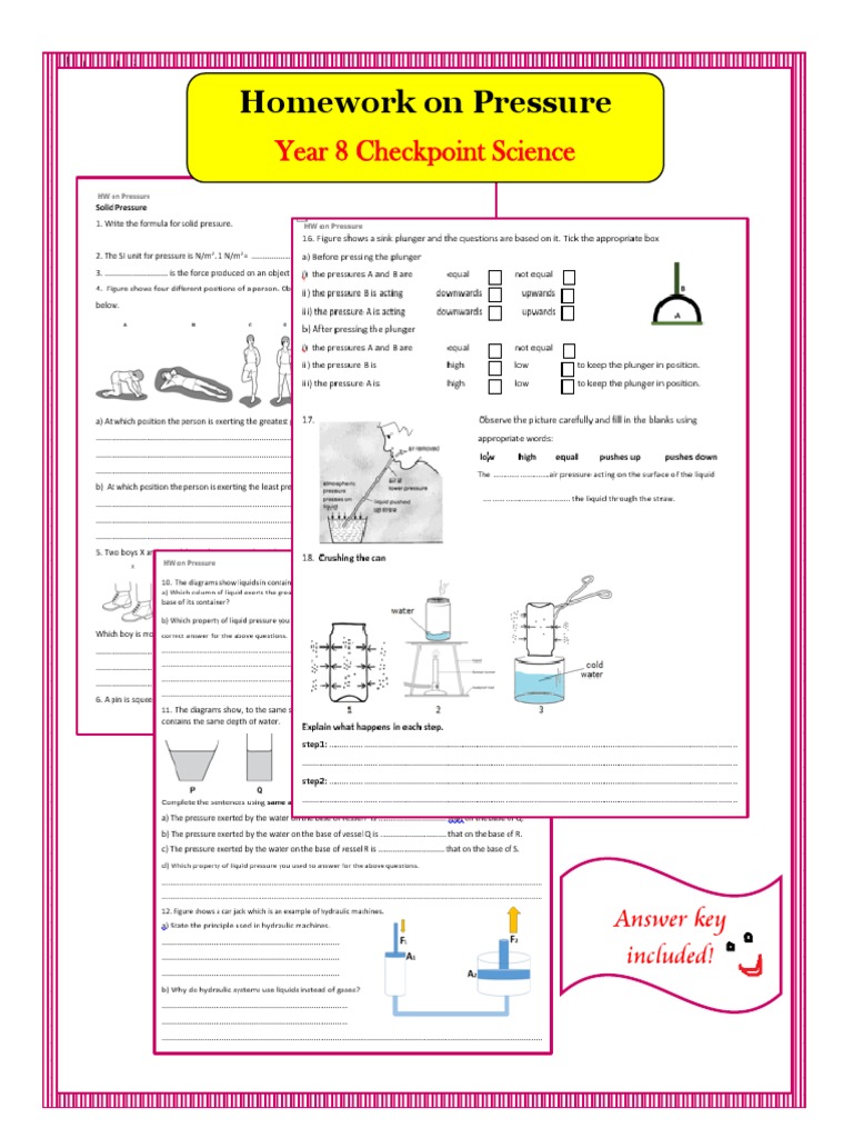 Homework on Pressure: Year 8 Checkpoint Science | Pressure | Atmosphere ...