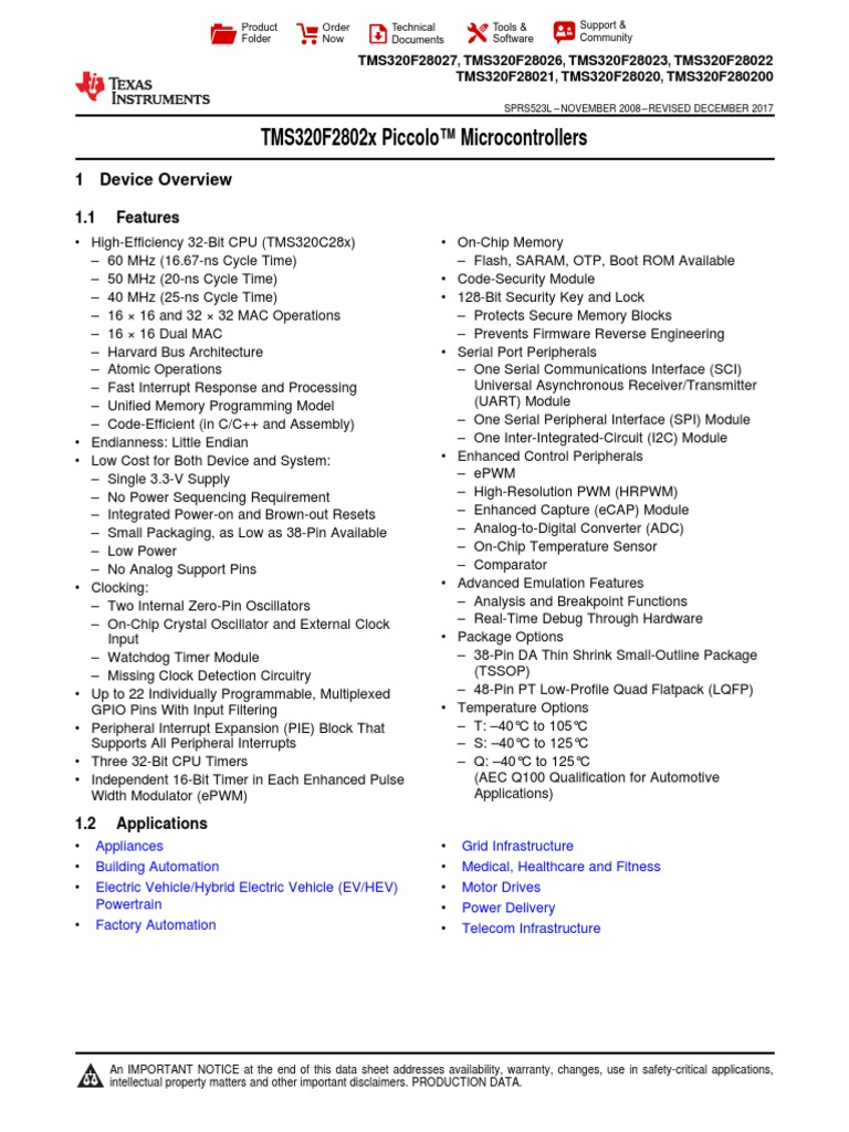 TMS320f2802x Datasheet | PDF | Electronics | Manufactured Goods